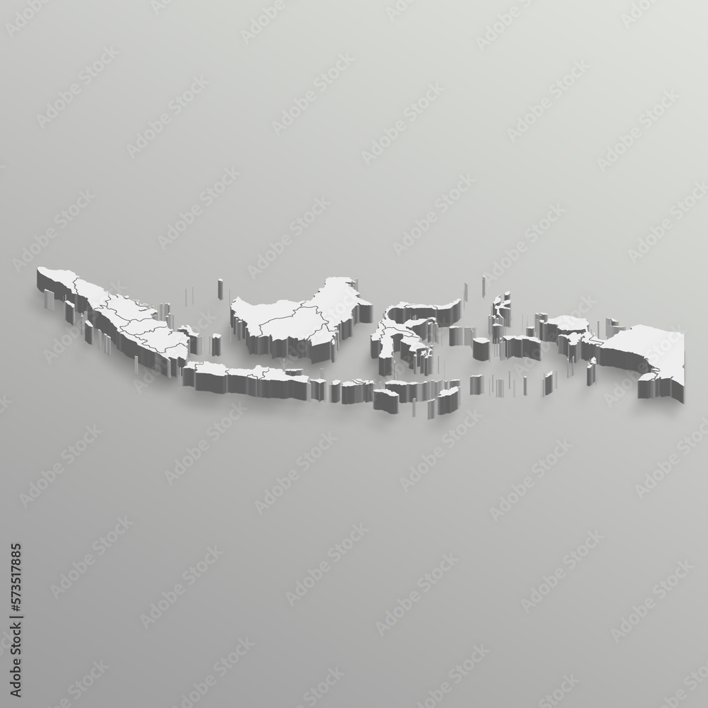Fully editable 3d isometric white Indonesia map with States or province ...