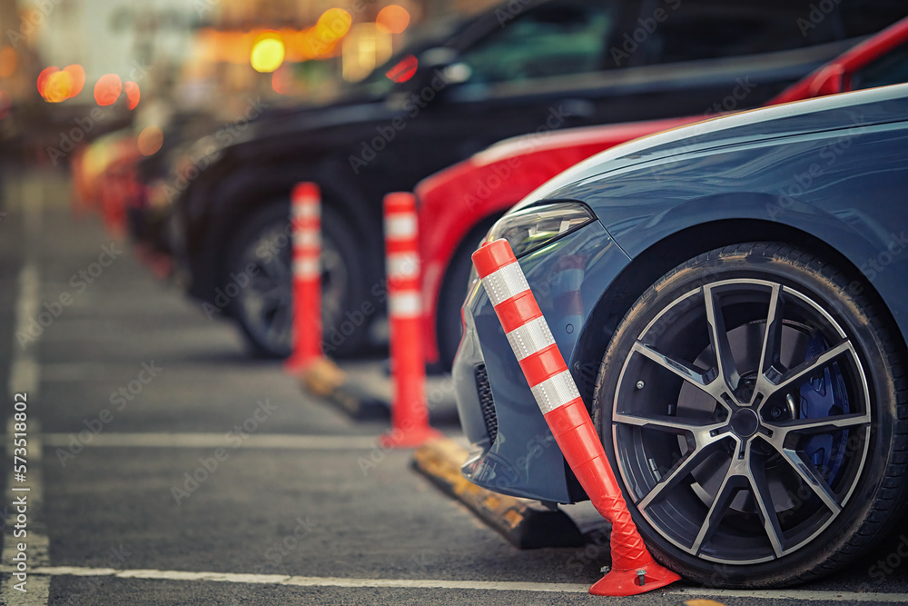 Car bent polyurethane flexible post while parking on crowded parking ...