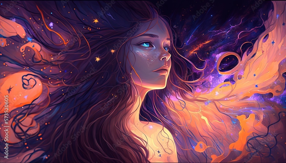 Lucid Dreaming experience illustration a woman floating in dream space ...