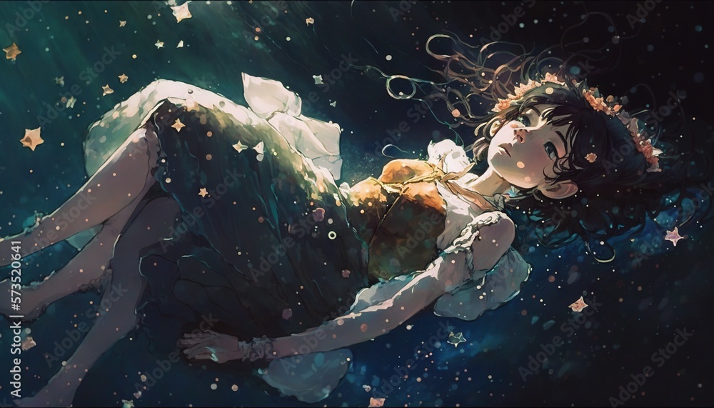 Lucid Dreaming experience illustration a woman floating in dream space ...