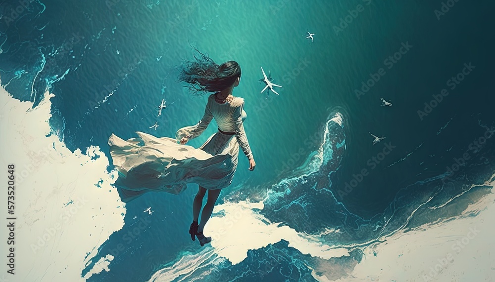 Lucid Dreaming experience illustration a woman floating in dream space ...