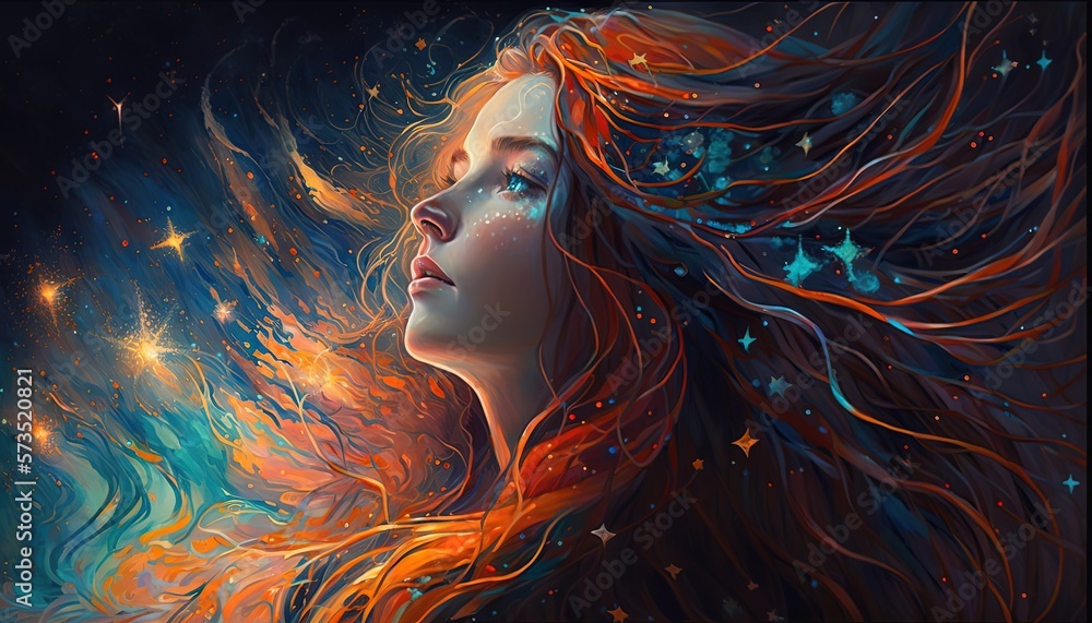 Lucid Dreaming experience illustration a woman floating in dream space ...