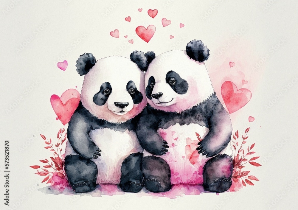 Watercolor pandas created with Generative AI Tools Stock Illustration ...
