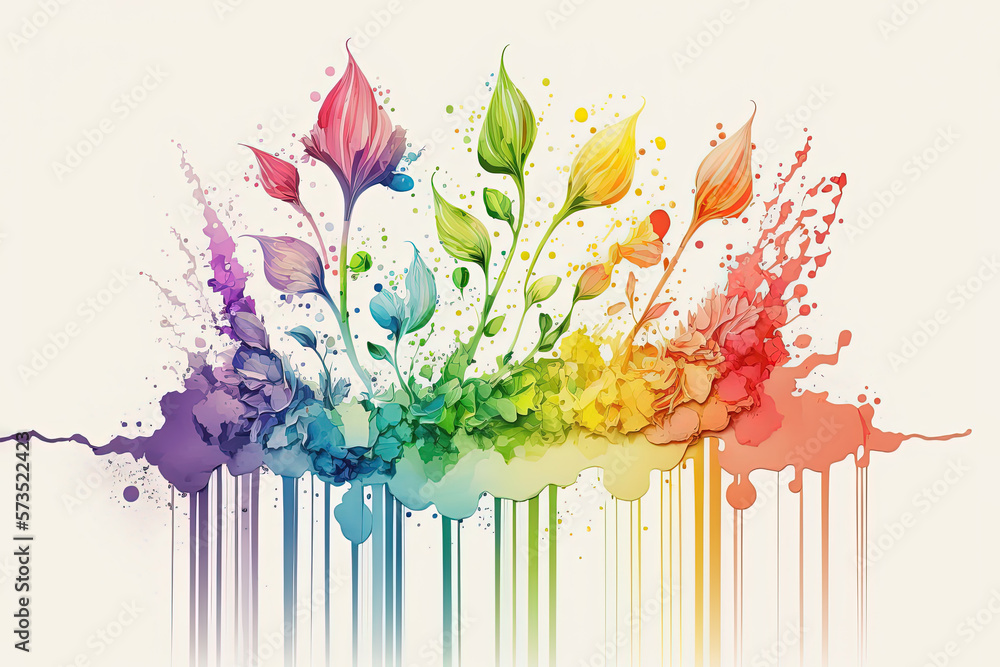 Rainbow Paint Splatter White Background