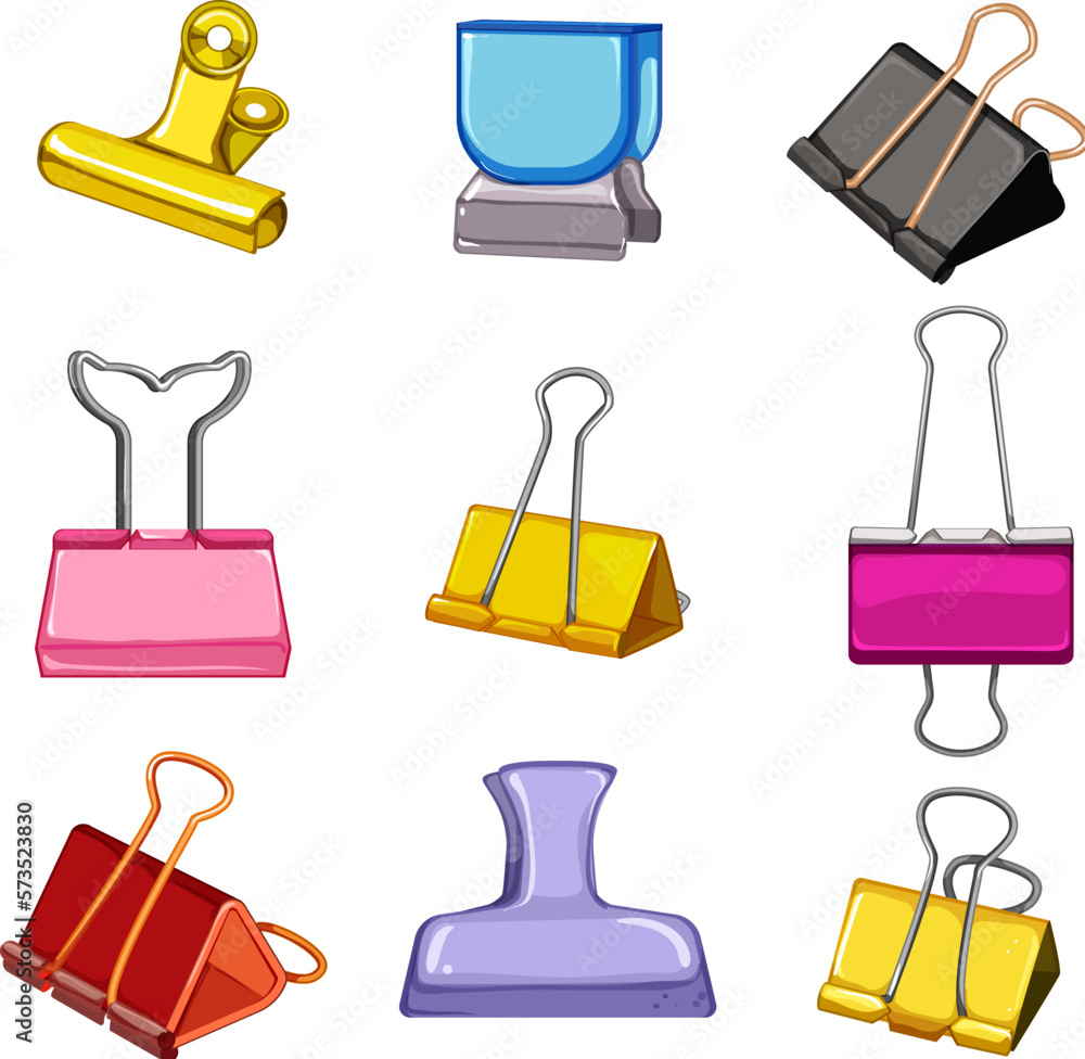 binder clip set cartoon vector illustration Stock Vector | Adobe Stock