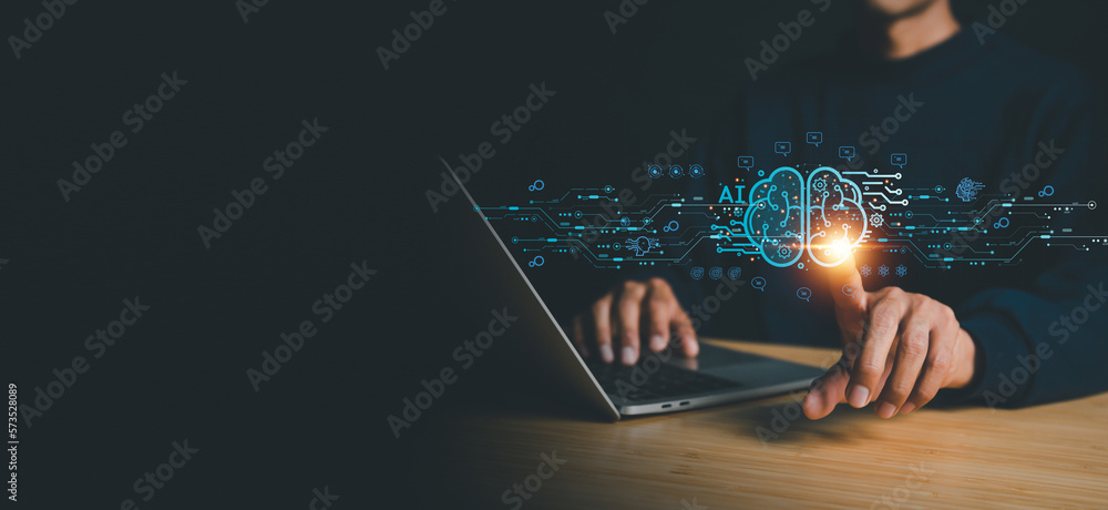 Chatbot chat AI concept, artificial intelligence Businessman using AI smart robot technology ...