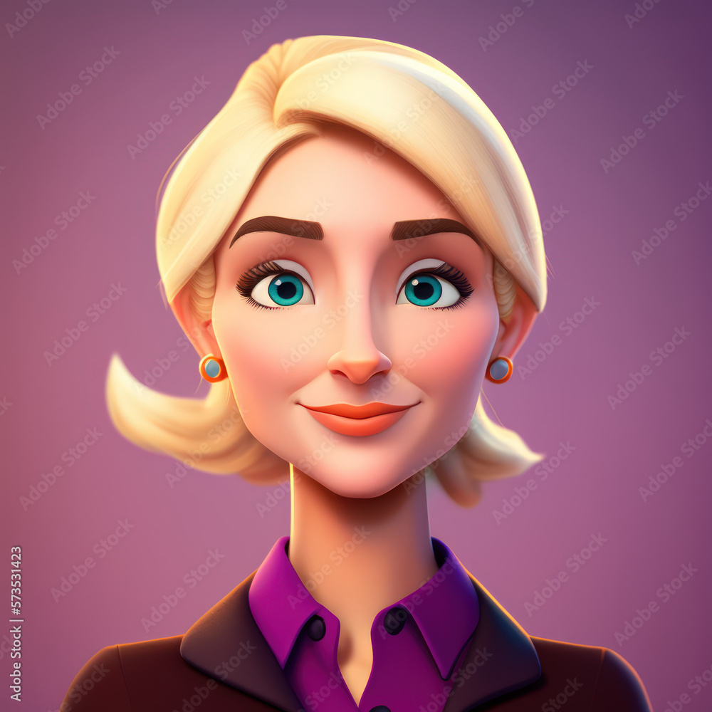 Cartoon Close up Portrait of Smiling Blonde Daring Woman Operations ...