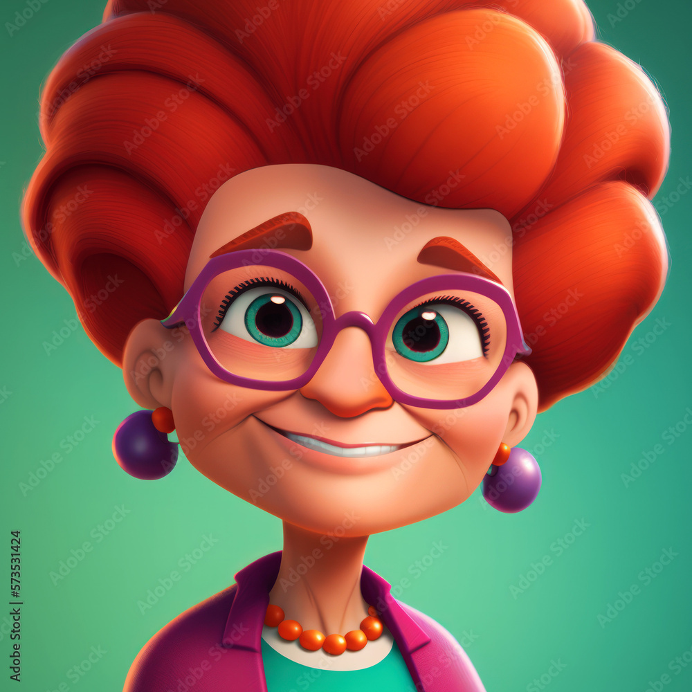 Cartoon Close up Portrait of Smiling Multiracial Sassy Senior Woman ...