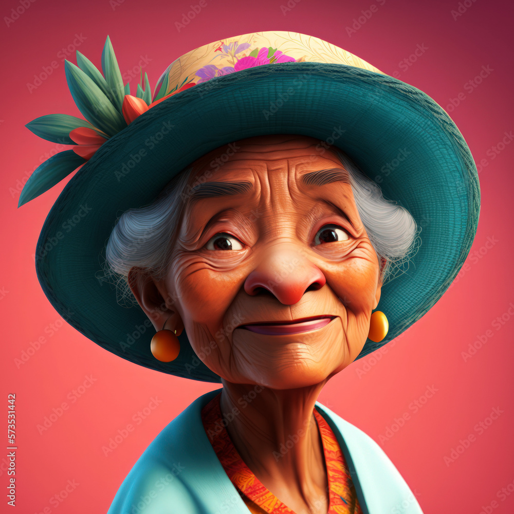 Cartoon Close up Portrait of Smiling Pacific Islander Lively Old Woman ...