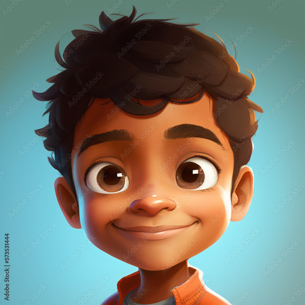 Cartoon Close up Portrait of Smiling Pacific Islander Ambitious Boy ...