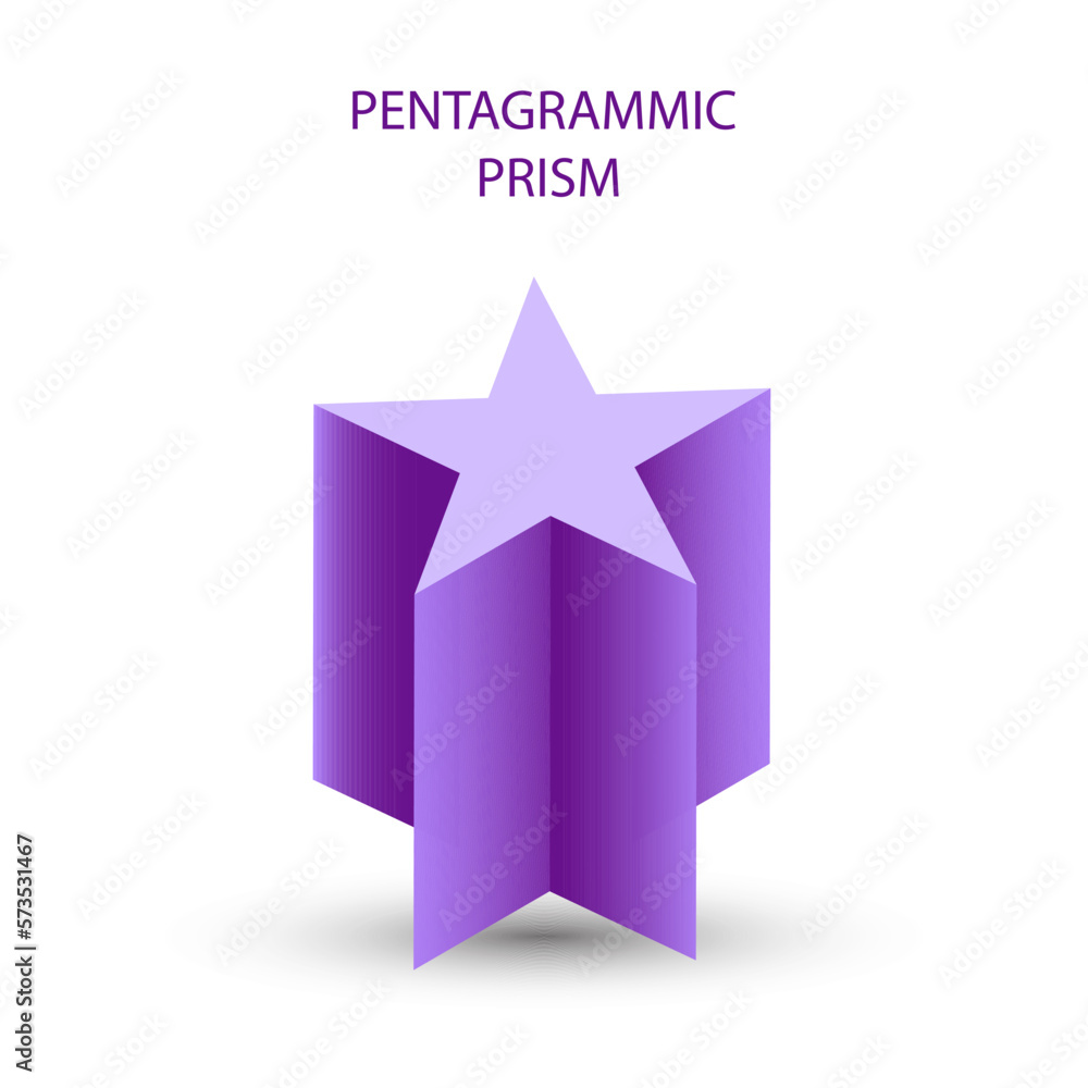 Vector purple pentagrammic prism with gradients and shadow for game, icon, package design, logo ...