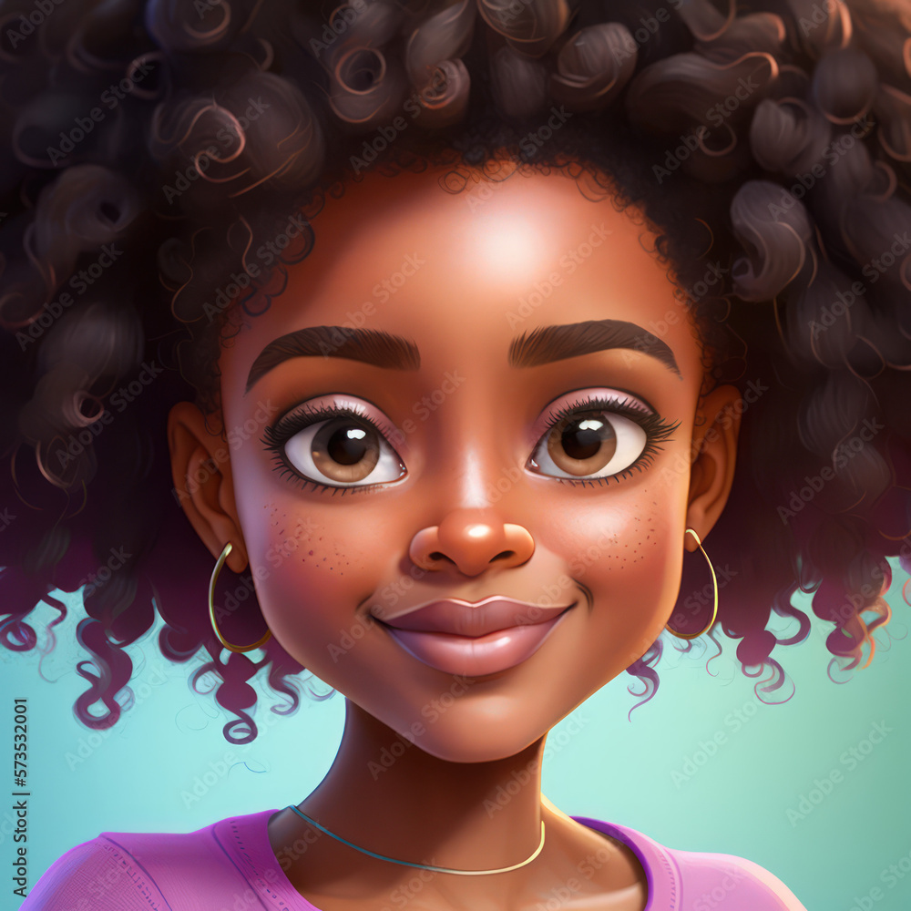 Cartoon Close up Portrait of Smiling Multiracial Determined Young Woman ...