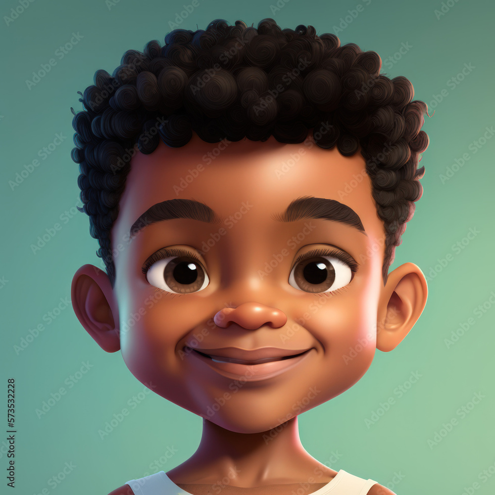 Cartoon Close up Portrait of Smiling Pacific Islander Ambitious Boy ...