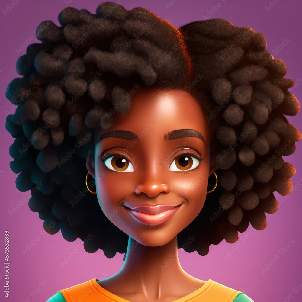 Cartoon Close-up Portrait of Smiling Multiracial or Black Woman on a ...