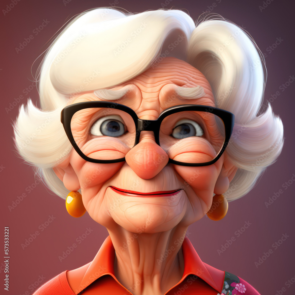 Cartoon Close up Portrait of Smiling Blonde Strong Old Woman Product ...