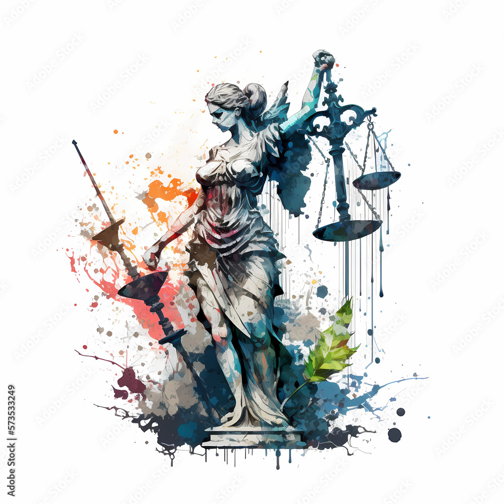 Oil Painting Splatter Lady Justice Statue Isolated White Illustration ...