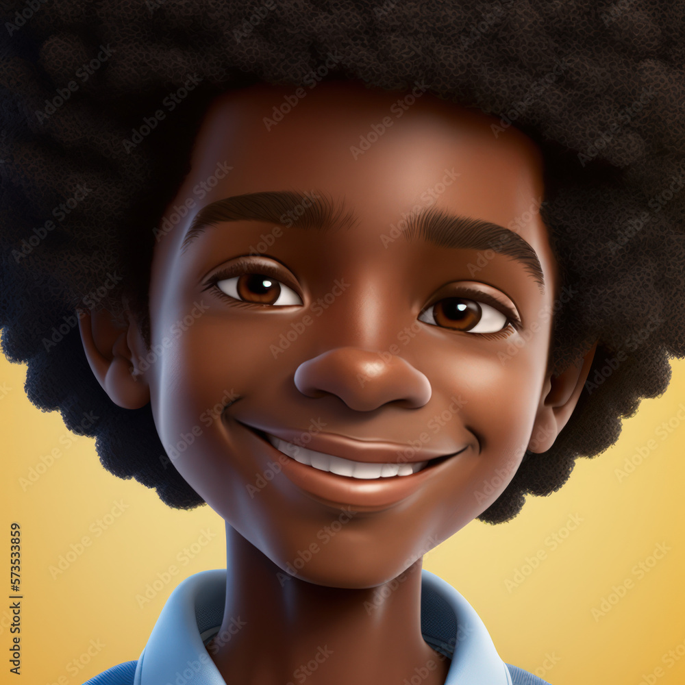 Cartoon Close up Portrait of Smiling Afro-Caribbean Empowered Young Man ...