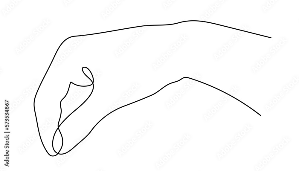 Hand one-line art, hand drawn continuous contour. Palm with fingers ...