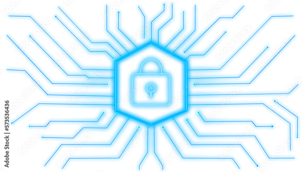 Cybersecurity overlay transparent background. Blue padlock with ...