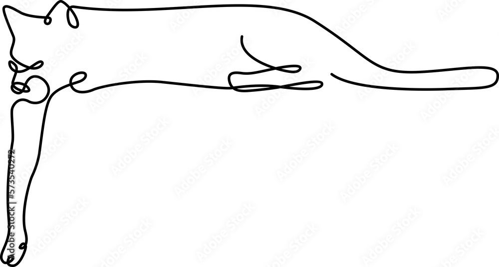 Sleeping Cat in continuous one line art style. Resting Kitten drawing ...