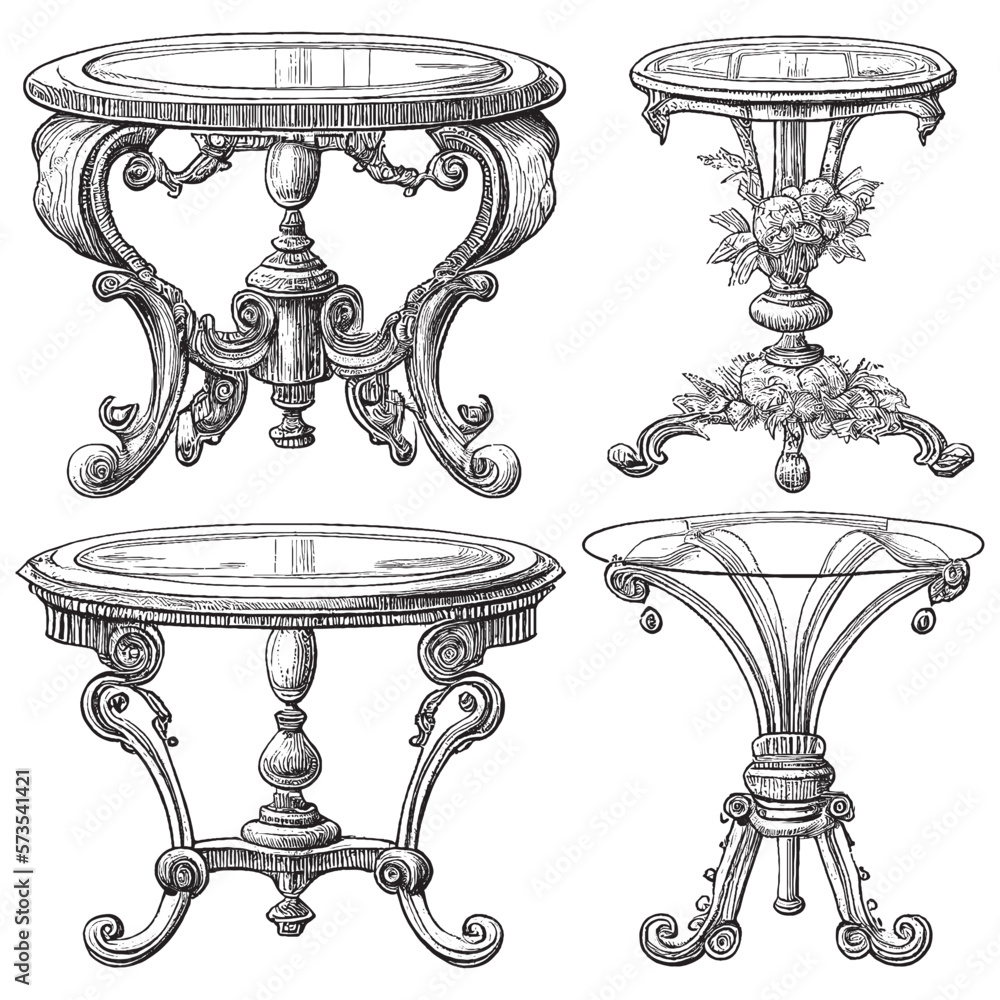 Hand Drawn Engraving Pen and Ink Tables Collection Vintage Vector ...
