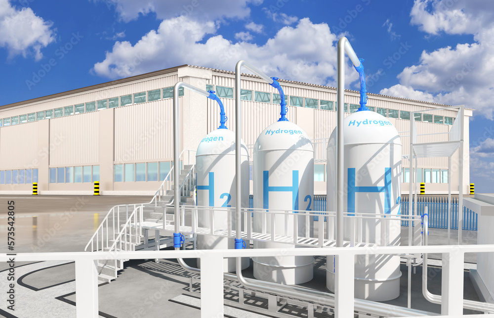 Hydrogen power equipment. Industrial area With storage H2. Tanks for ...