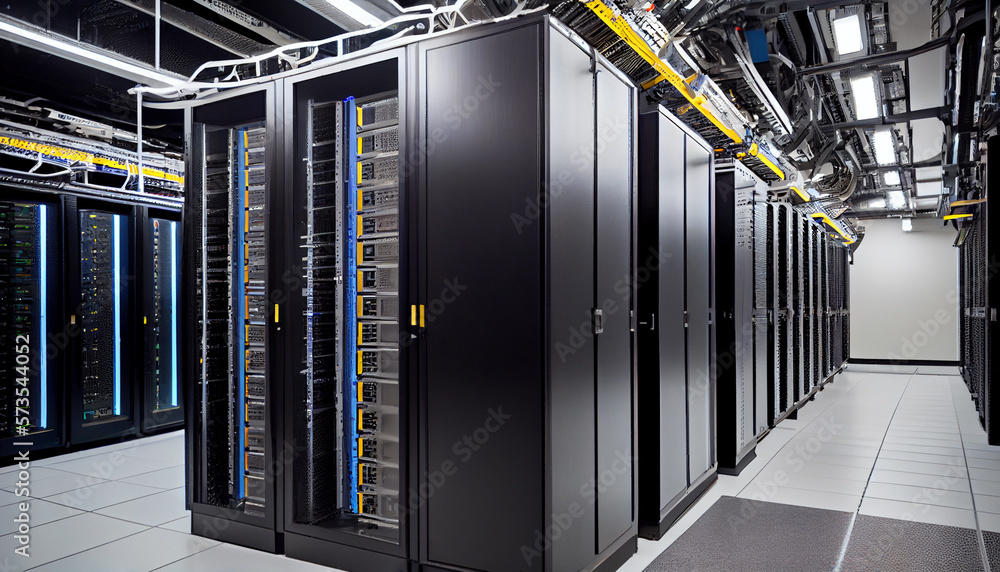 Shot of Modern Data Center With Multiple Rows of Fully Operational ...