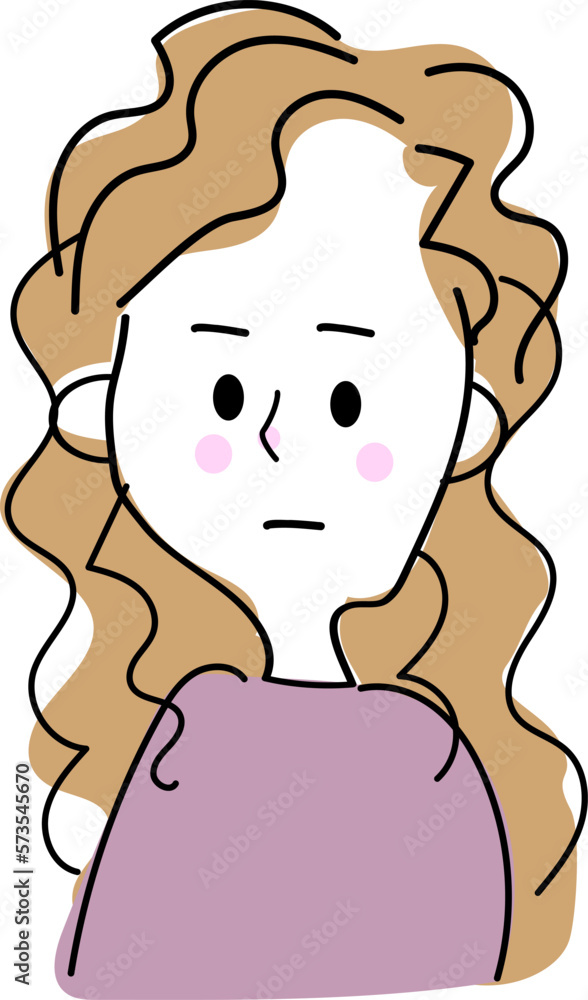 [Serious face] Simple hand-drawn female facial expression upper body ...