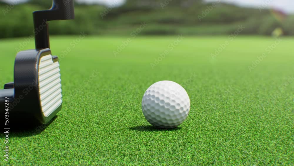 Golf Club Hitting the Ball Softly Close-up in Slow Motion 3d Animation ...