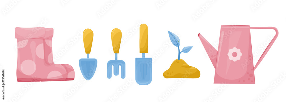 Equipment for gardening spring set with boots, watering pot, rakes ...