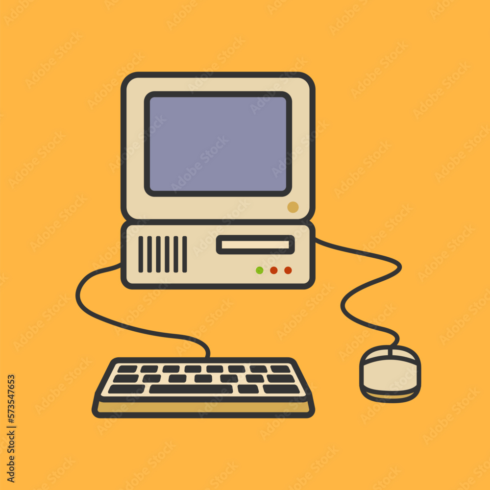 Vintage computer illustration. 90's, 80's, back to childhood. Retro ...