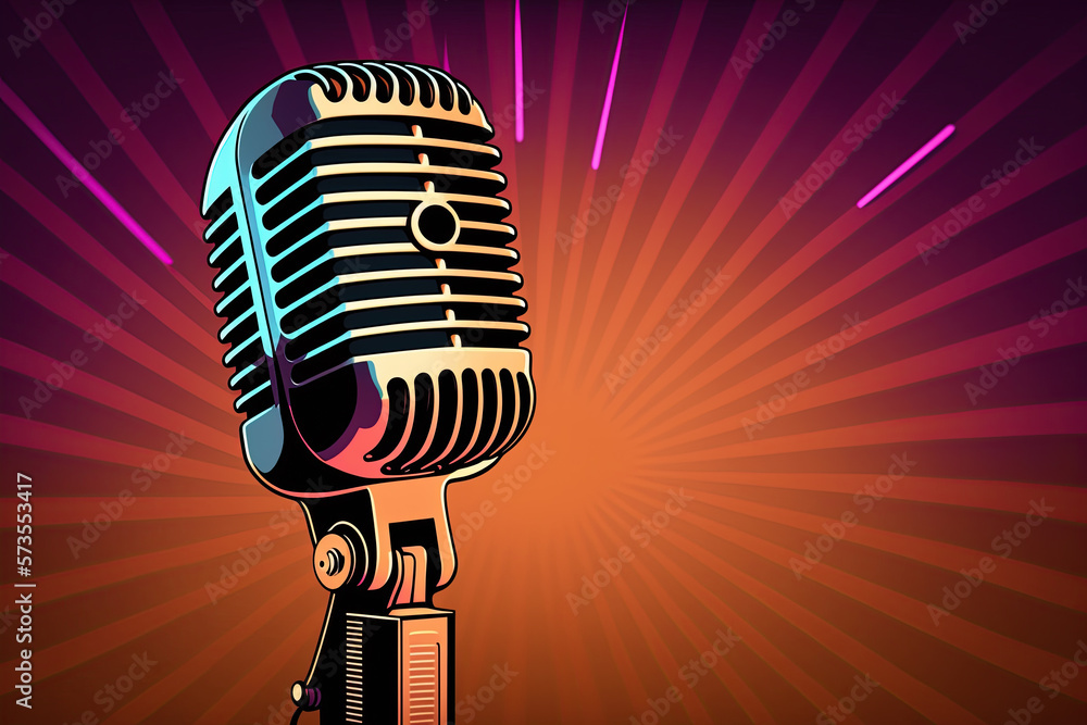 Retro style microphone on a stage with comic background. generative ai ...