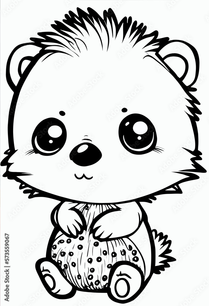 Cute hedgehog animal. Coloring book page for children. Black and White ...