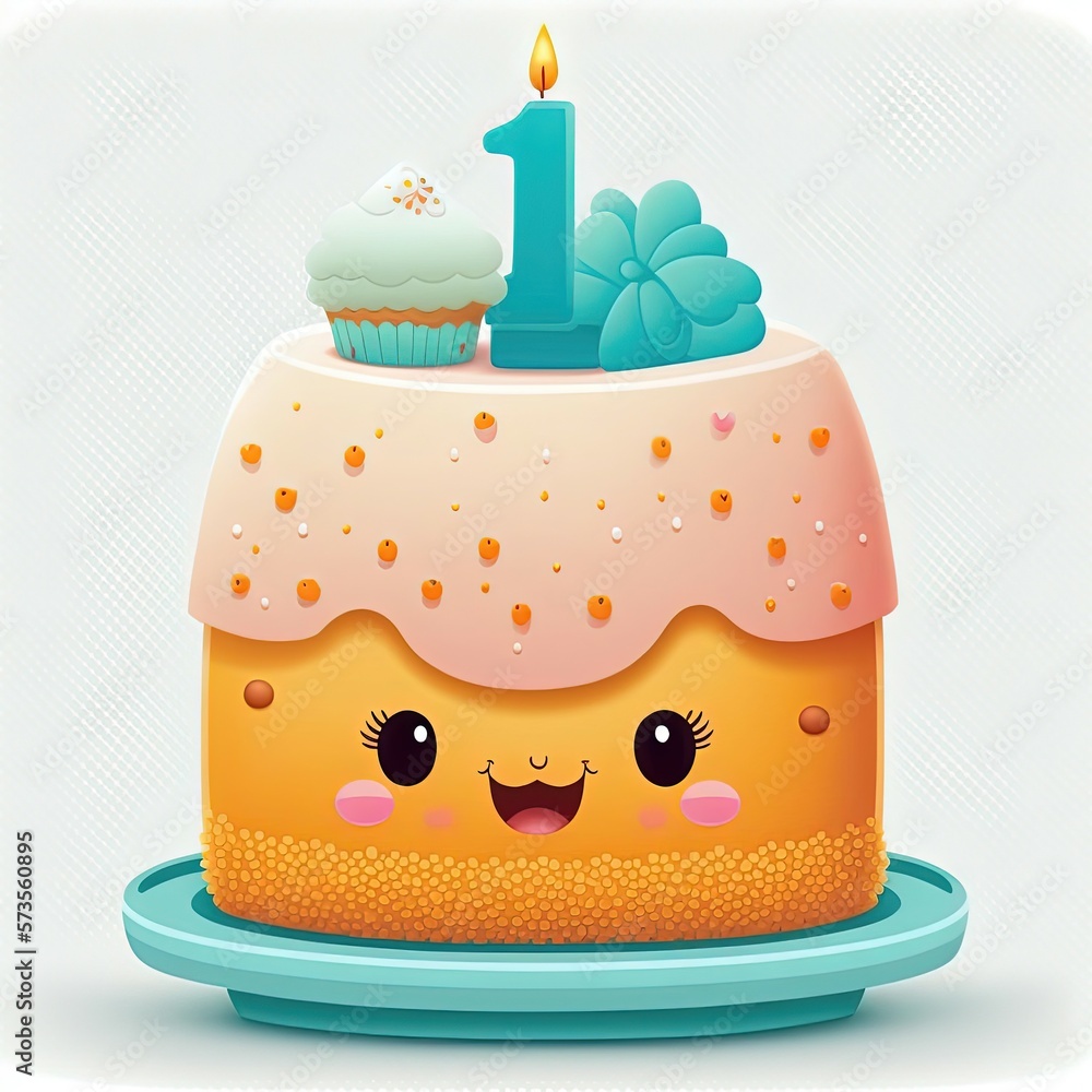 cartoon birthday cake for special 1st year event using generative ai ...