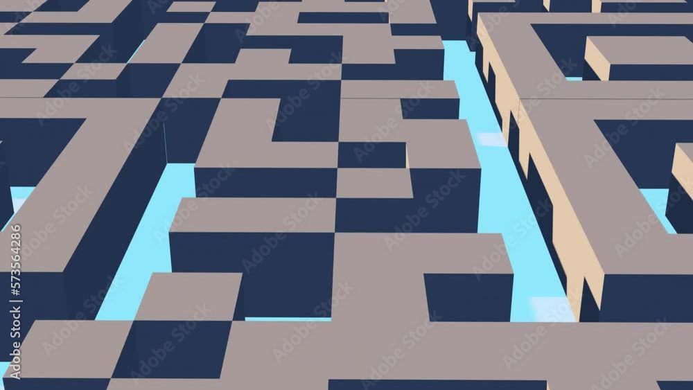 Neon futuristic maze. Path in a puzzle with an exit. Solving a complex ...