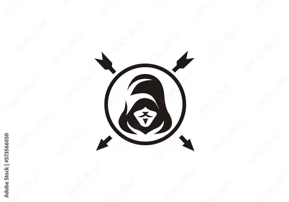 silhouette design logo retro archer robin hood fighter. male face with ...