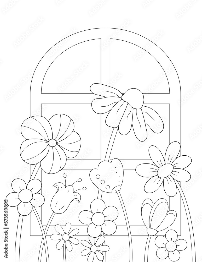 flowers in front of a window. coloring page that you can print on 8 ...