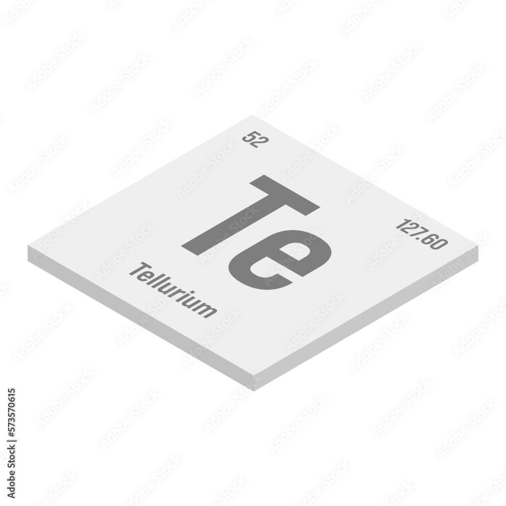 Tellurium, Te, gray 3D isometric illustration of periodic table element ...