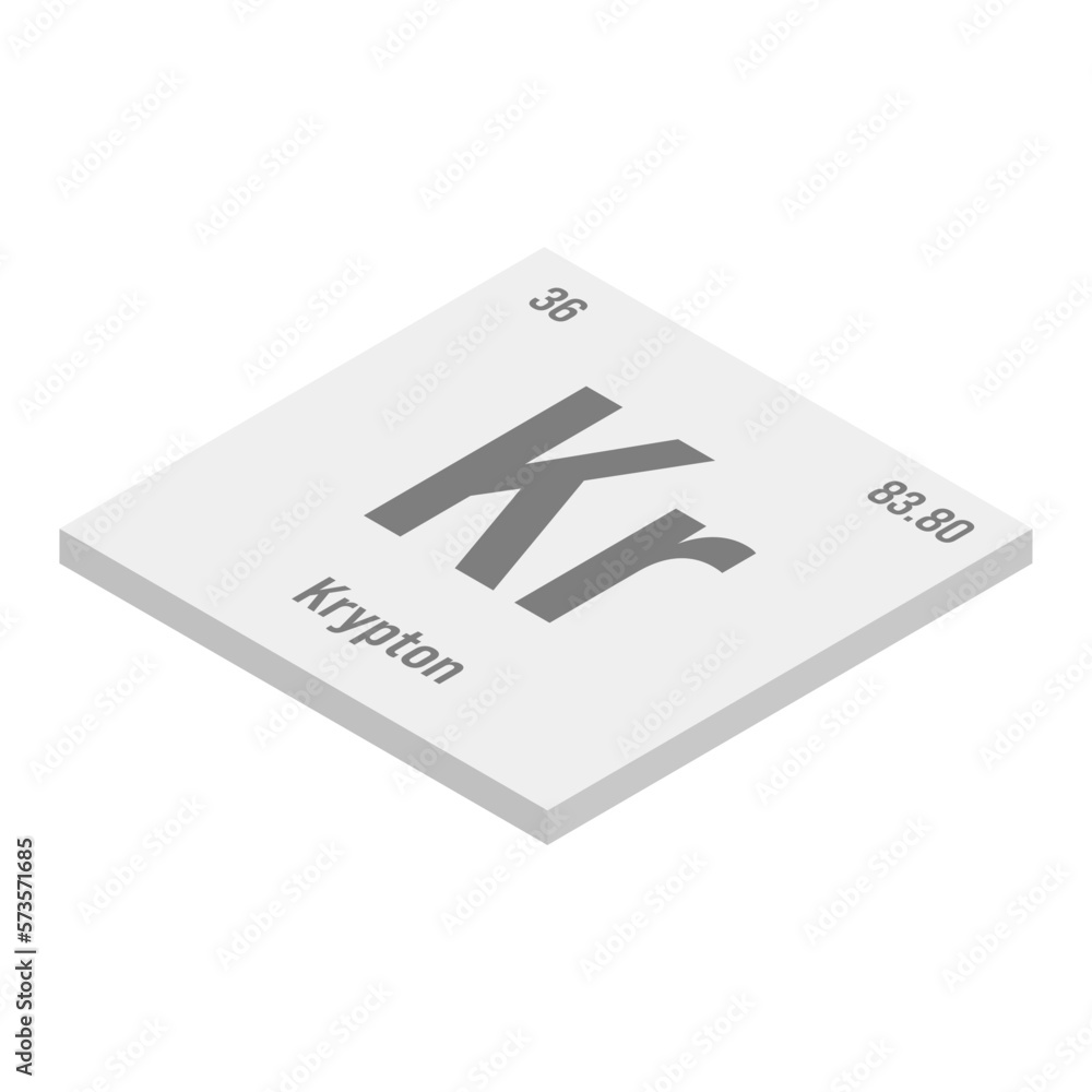 Krypton, Kr, gray 3D isometric illustration of periodic table element ...