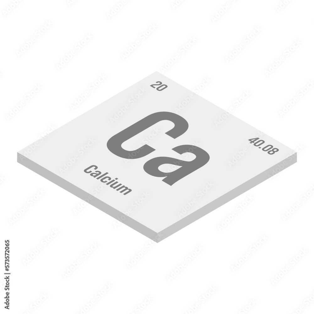 Calcium, Ca, gray 3D isometric illustration of periodic table element ...