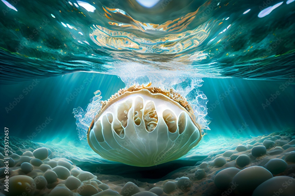 pearl in a shell at the bottom of the ocean, shell, AI Generated Stock ...