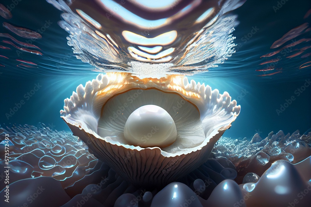 pearl in a shell at the bottom of the ocean, shell, AI Generated Stock ...