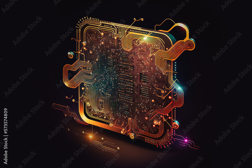 Generative AI illustration of gold shiny microchip Stock Illustration ...