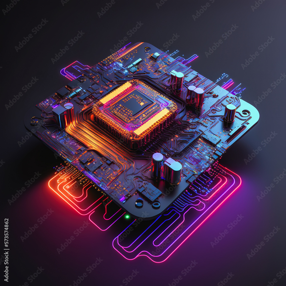 Generative AI illustration of futuristic chipset Stock Illustration ...