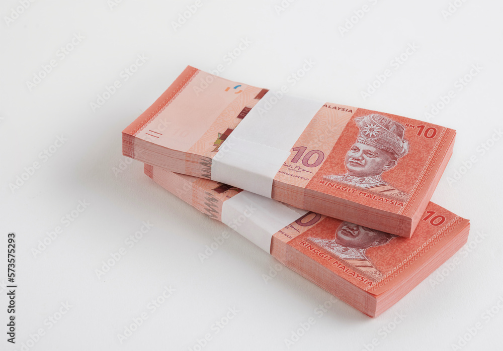Stack of Malaysia ringgit isolated on white background (Malaysia ...