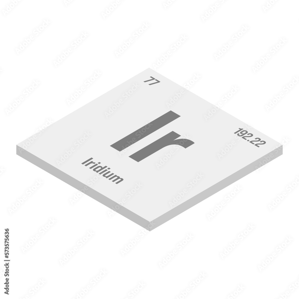 Iridium, Ir, gray 3D isometric illustration of periodic table element ...