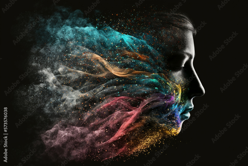 3D rendering made of human head morphed with fractal paint on the ...