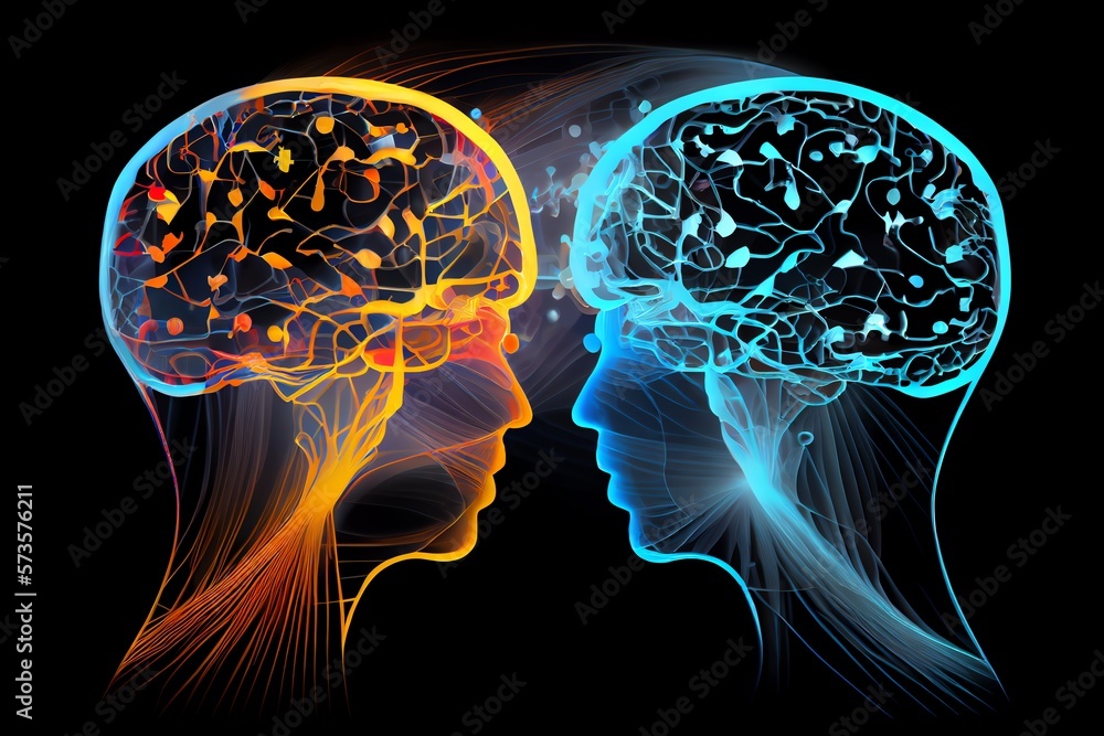 Human Heads And Brain. Comunication Concept. Neurological Connections ...