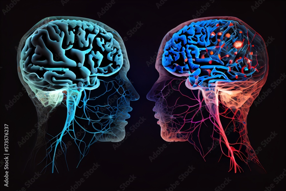 Human Heads And Brain. Comunication Concept. Neurological Connections ...