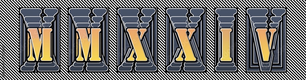 the year 2024 in glowing roman numerals on repetitive gray background ...